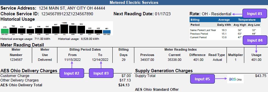 Residential bill calculator | AES Ohio